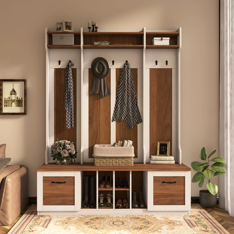 Hokku Designs Entryway Hall Tree With 2 Spacious Drawers And Adjustable ...