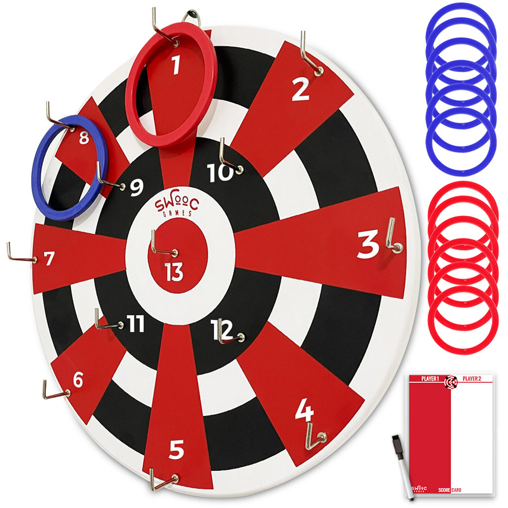 SWOOC Hook Darts Ring Toss Game Wood Board and Soft Rings - Wayfair Canada