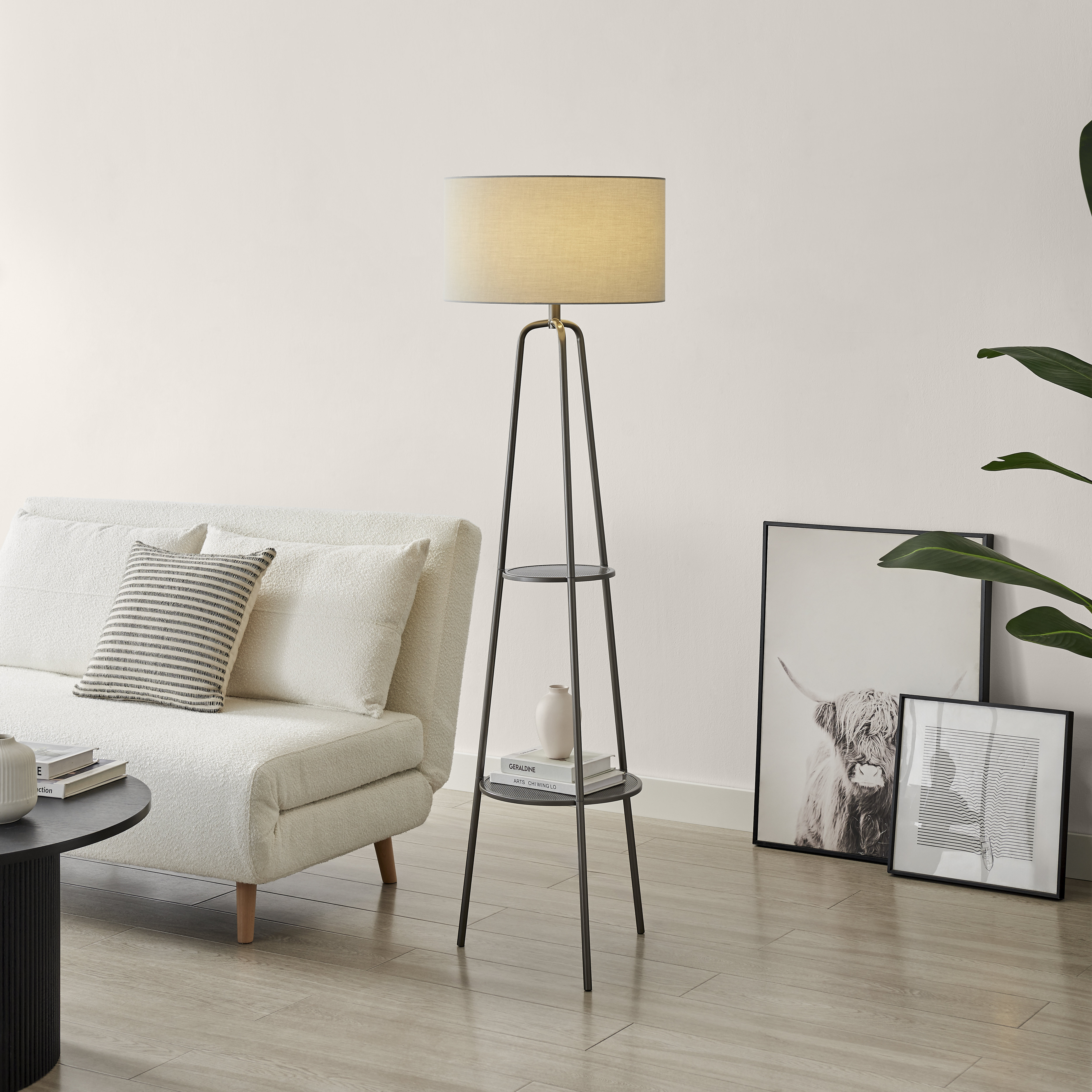 Brayden Studio Sandi Tripod Silver Shelf Display Standing Floor Lamp ...