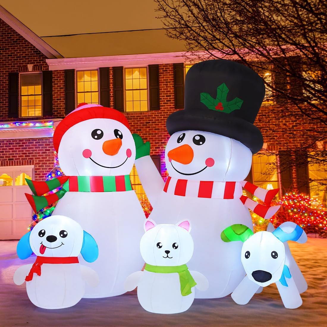 The Holiday Aisle® Christmas Inflatable 7 Ft Blow Up Snowman Family ...