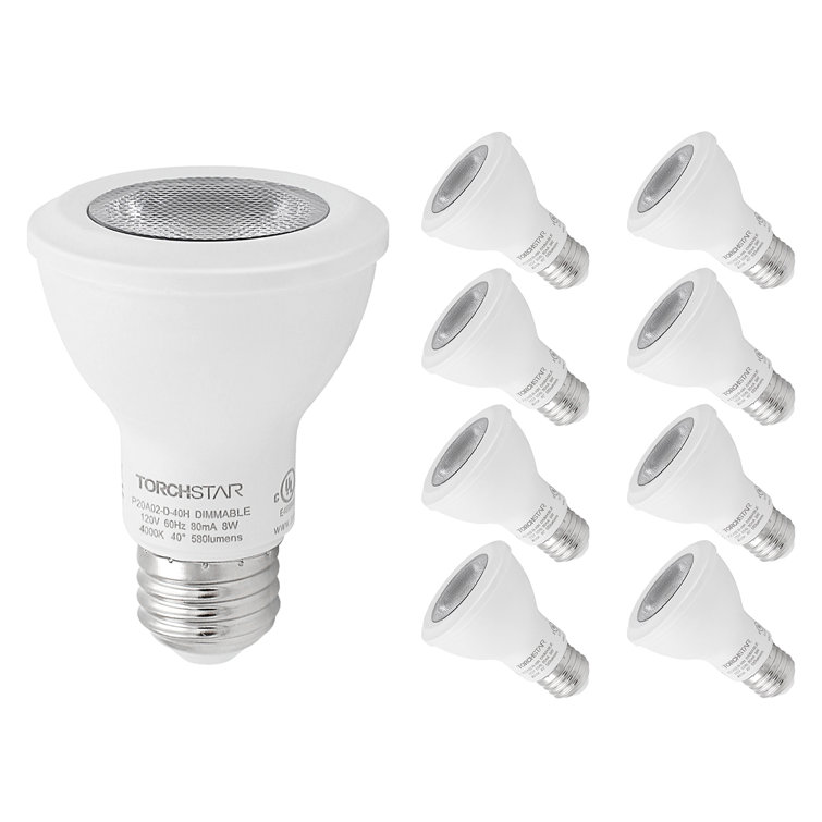 TORCHSTAR PAR20 LED Spotlight Bulb Dimmable 8W 50W Eqv., E26 Base 4000K ...