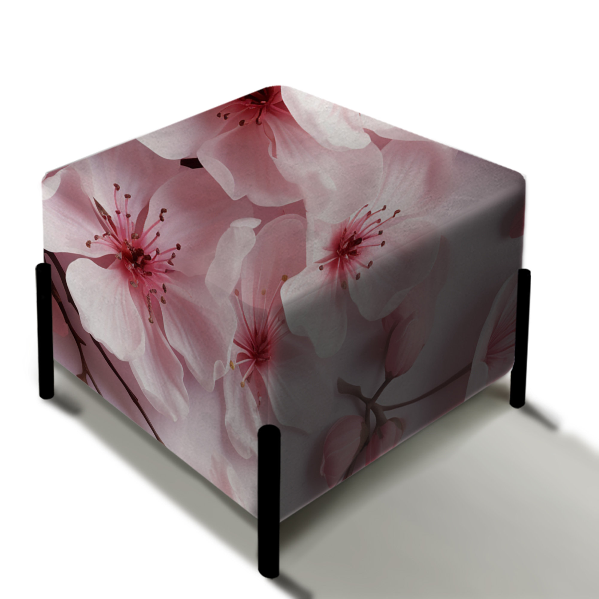 Design Art Pink Sakura Blossoms Floral III - Japanese Square Ottoman ...