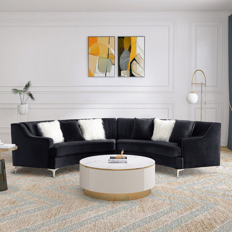 Everly Quinn Brucelyn 140.94'' Symmetrical Velvet Tufted Curved Sofa ...