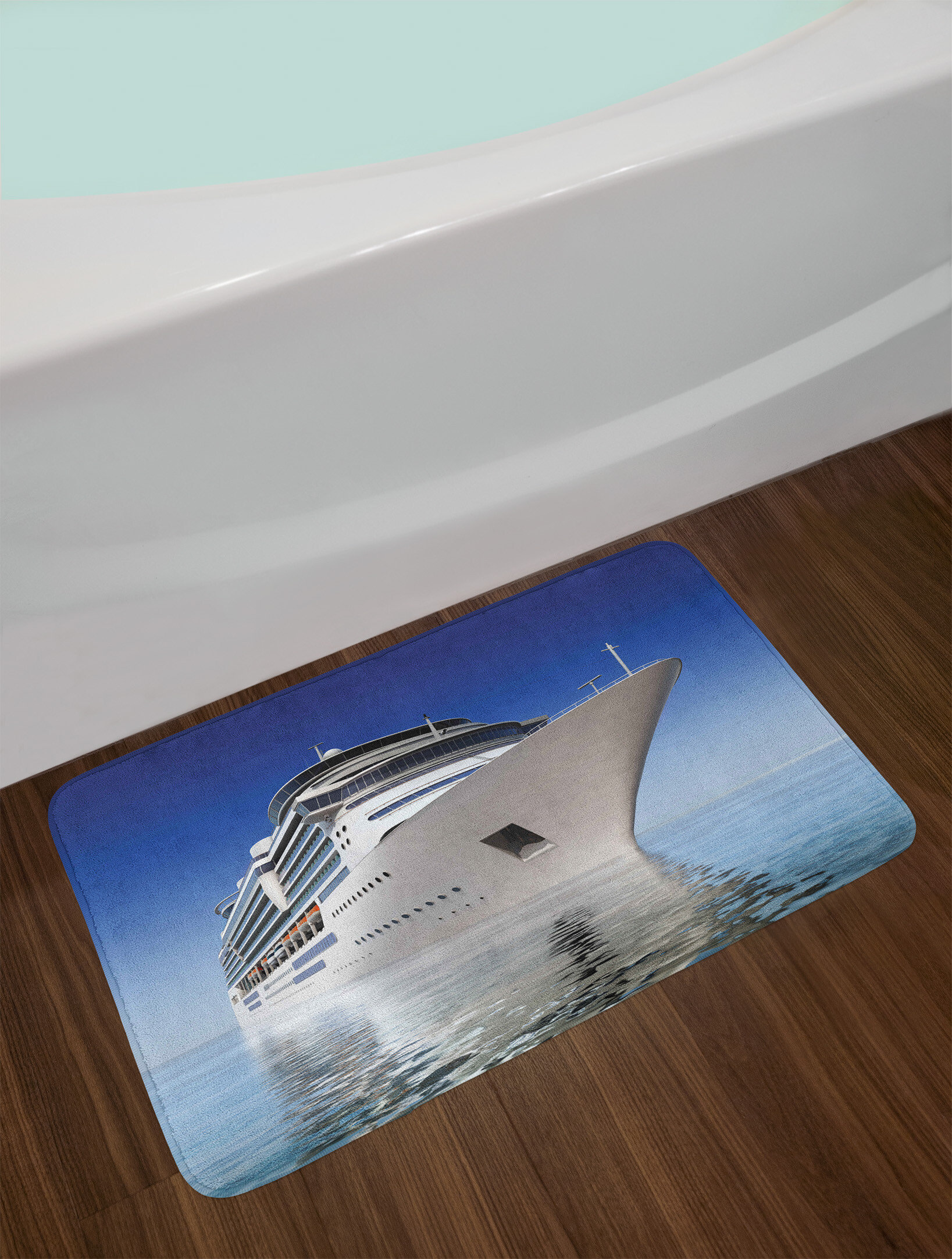 East Urban Home Cruise Ship Plush Bath Mat, White Ship on the Water, 30 ...