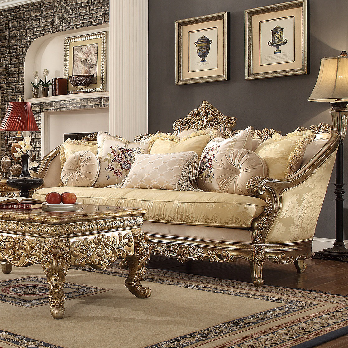 Direct Marketplace LIVING ROOM SOLID WOOD/FABRIC 3PC SOFA SET | GOLD W ...