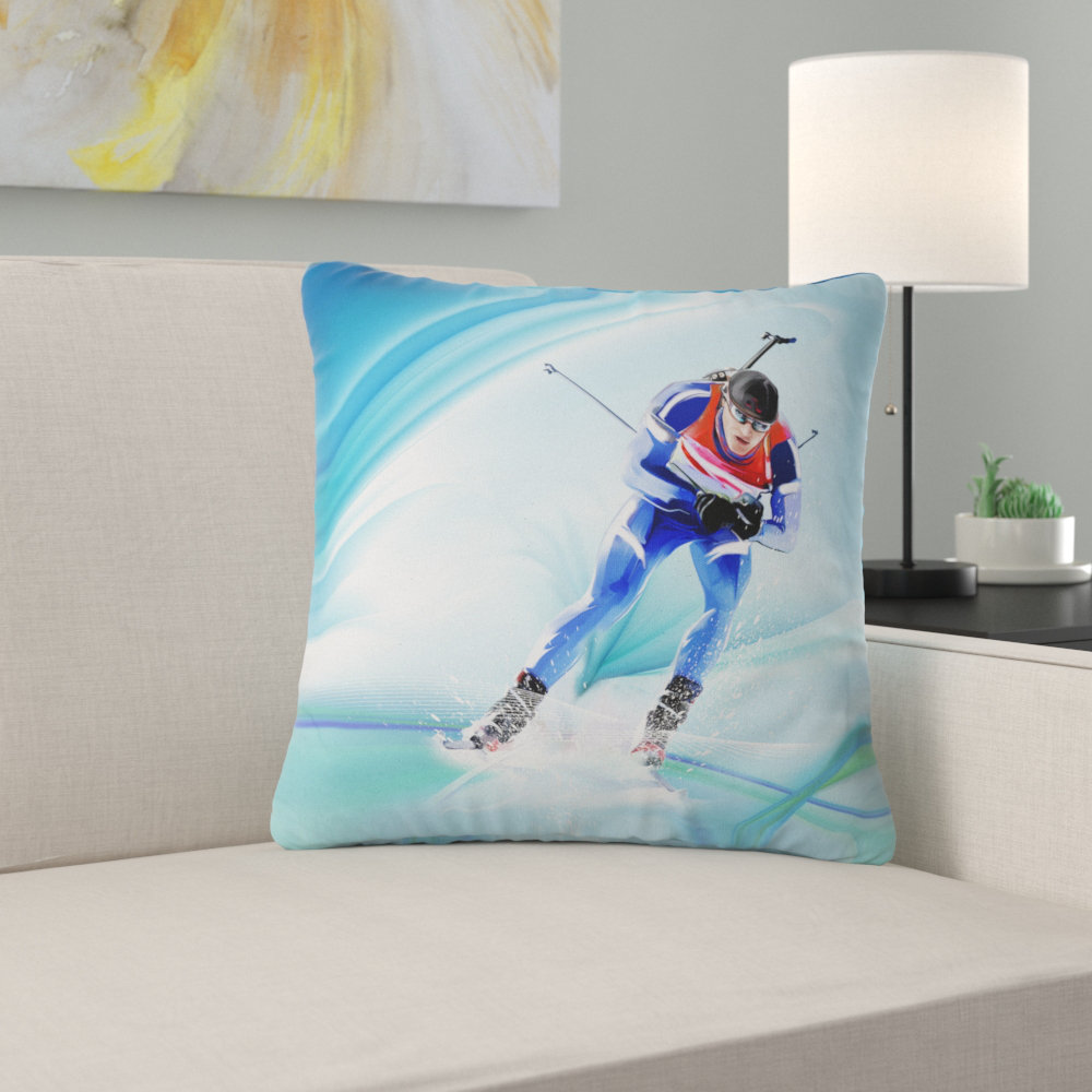 Design Art Extreme Male Skier Pillow | Wayfair