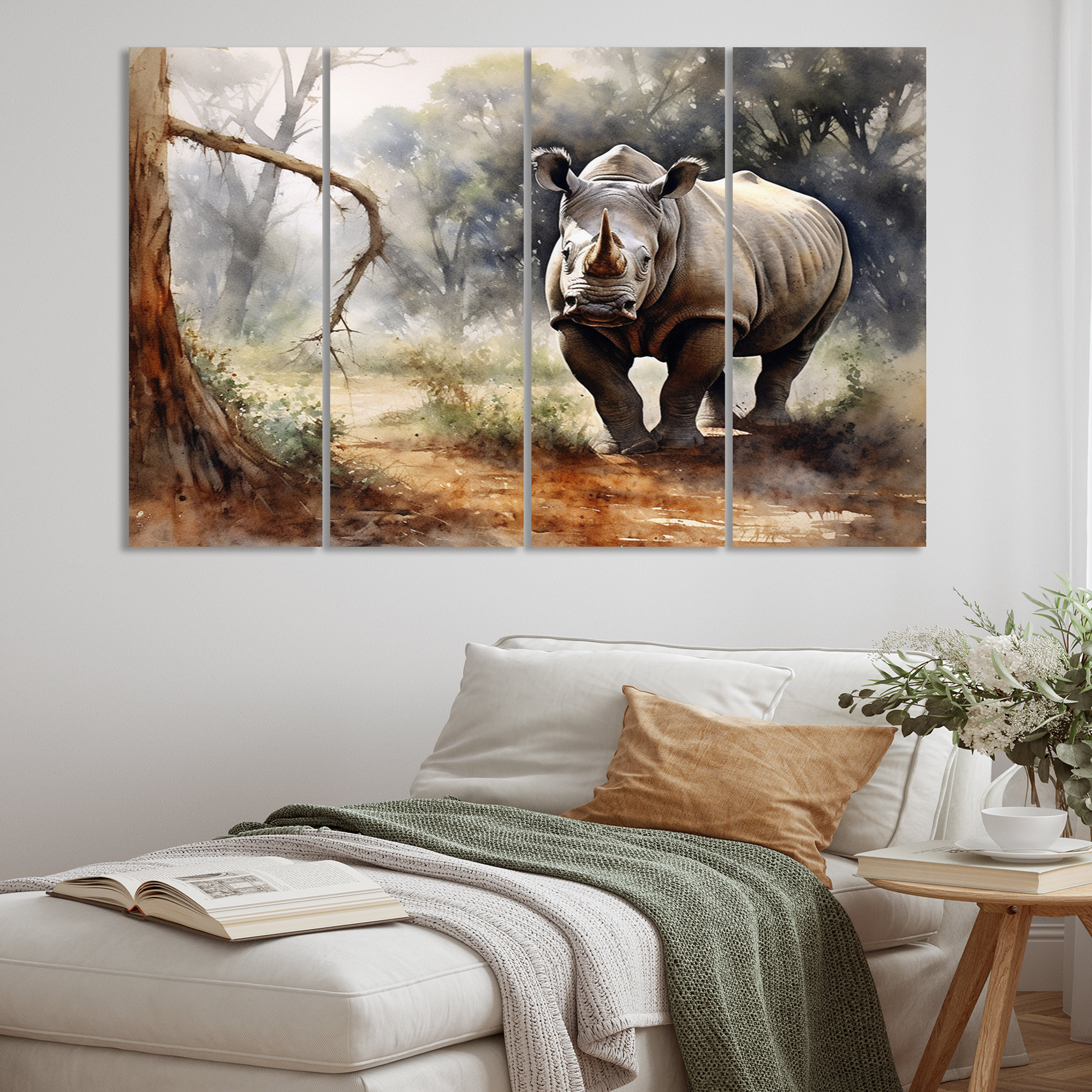 Design Art Wild Rhinoceros III - Rhinoceros Metal Wall Art Living Room ...