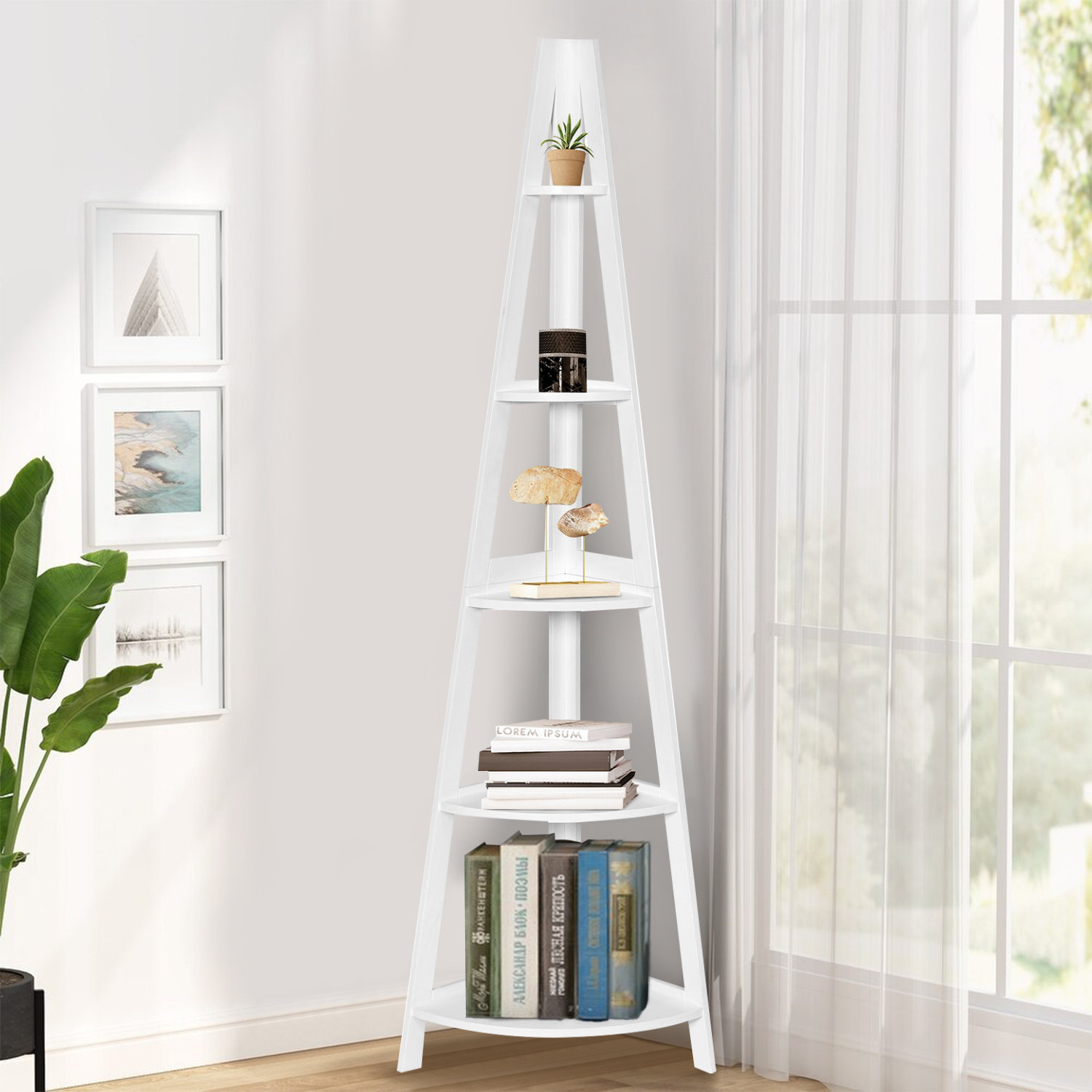 Latitude Run® Armillas 69'' H -5-Tier Modern Corner Bookcase Shelf with ...