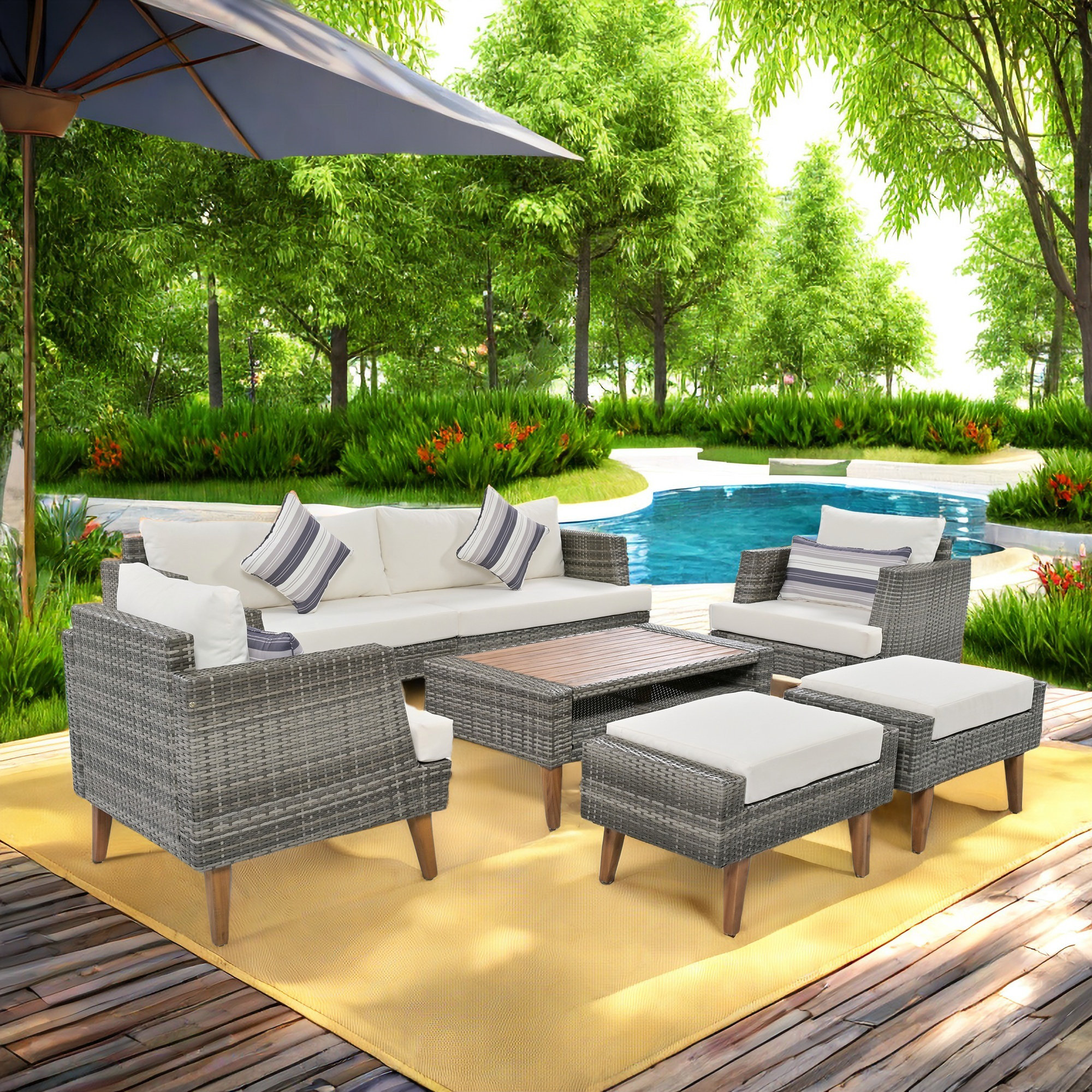 George Oliver Tonyia With Double Cushions And Wood Table Top | Wayfair