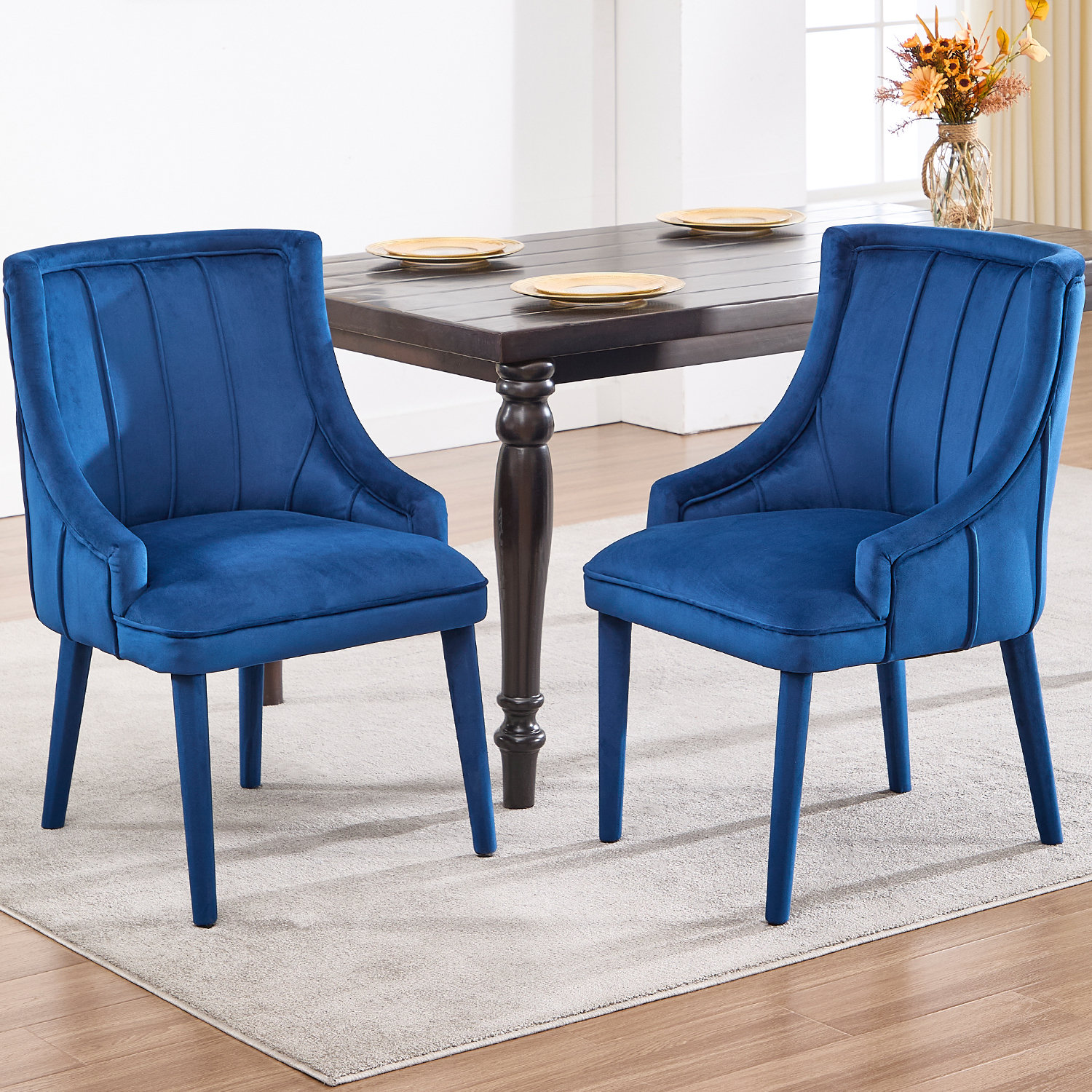 Rosdorf Park Vintage Style Upholstered Wrapped Legs Velvet Dining Chair ...