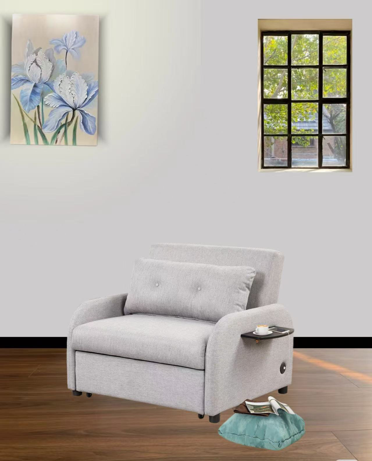 Latitude Run® Pull Out Sofa Sleeper 3 In 1 With 2Wing Table And Usb ...