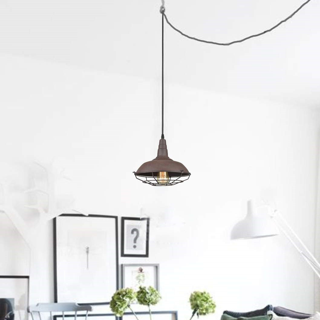 17 Stories Plug-in Pendant Light Barn Metal Wire Caged Light Fixture ...