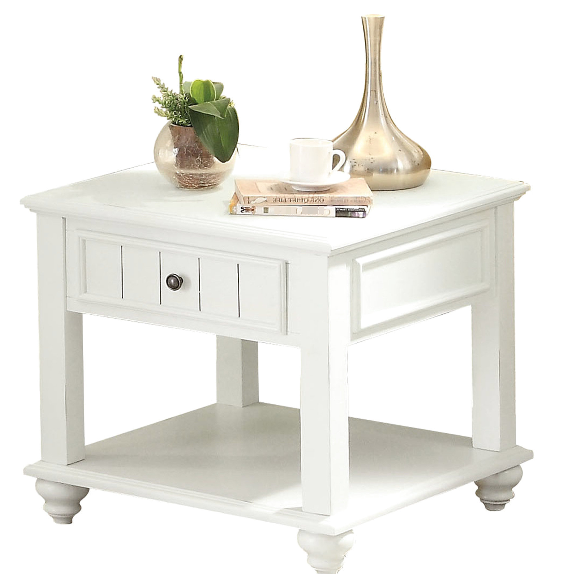 Ophelia & Co. Classic Poplar Wood End Table - White Wash And Bottom ...