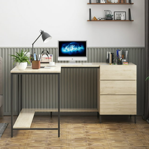 17 Stories Dwright L-Shaped Solid Wood Top Computer Desk | Wayfair