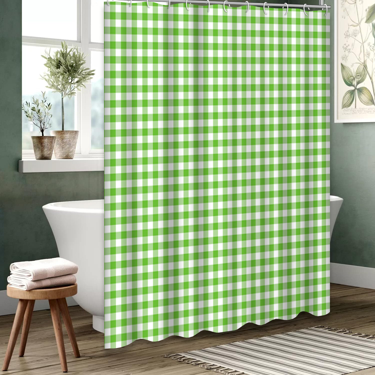 East Urban Home Gingham Waterproof Shower Curtain,Smooth Seamless Lime ...