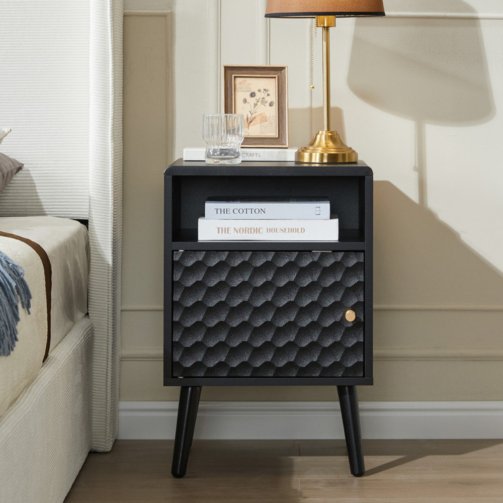 George Oliver Modern Wood Nightstand with cupboard and open shelves(set ...