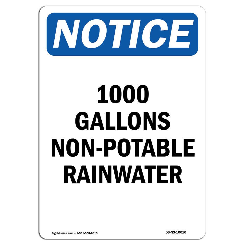 SignMission 1000 Gallons Non-Potable Rainwater Aluminum Sign 18 x 24 ...