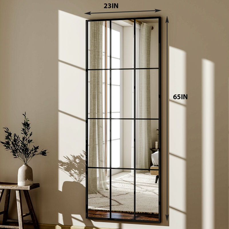 Gracie Oaks Nyazia Metal Rectangle Decorative Wall Mirror with Window ...