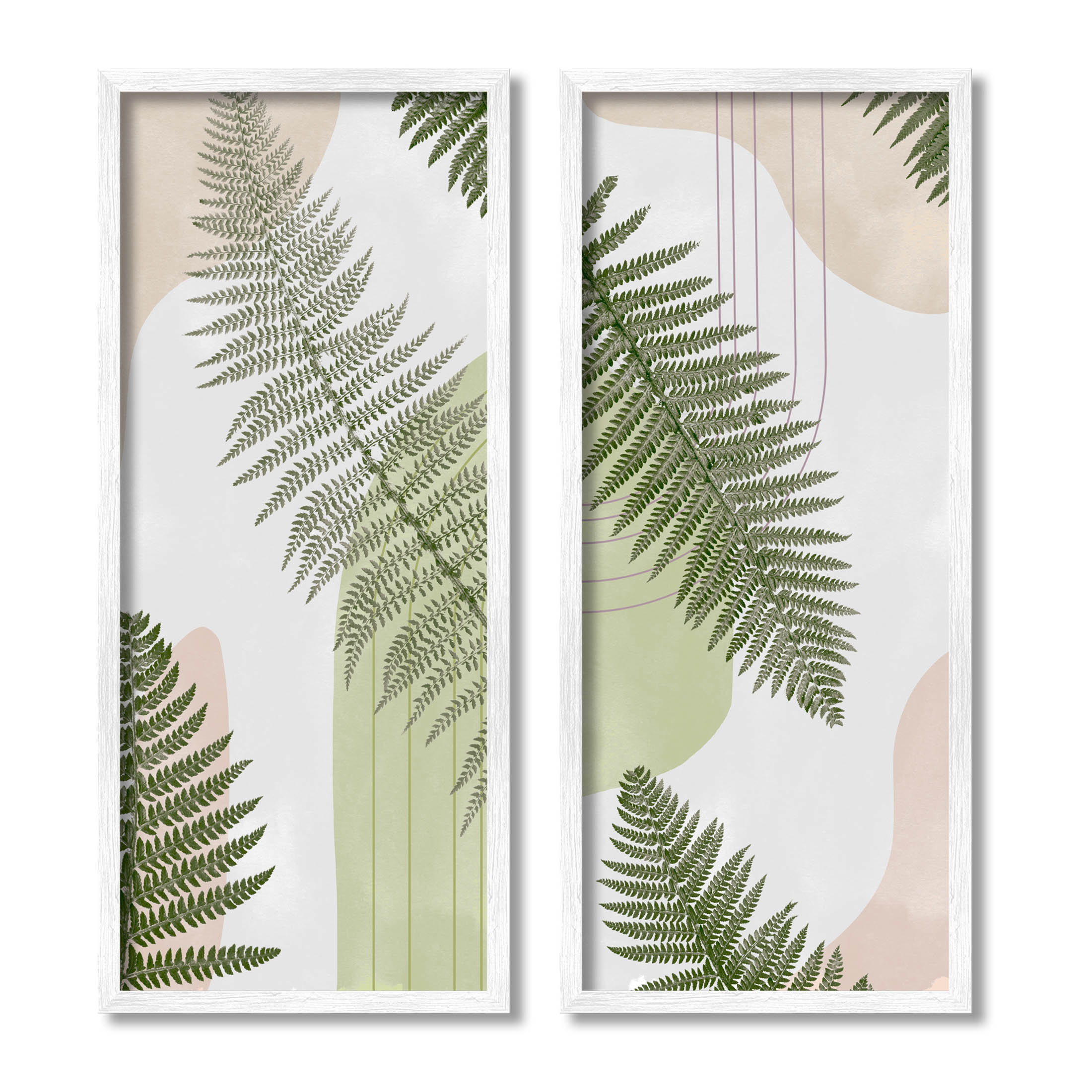Stupell Industries Fern Leaves Pastel Geometric 2 Piece Framed Giclee ...