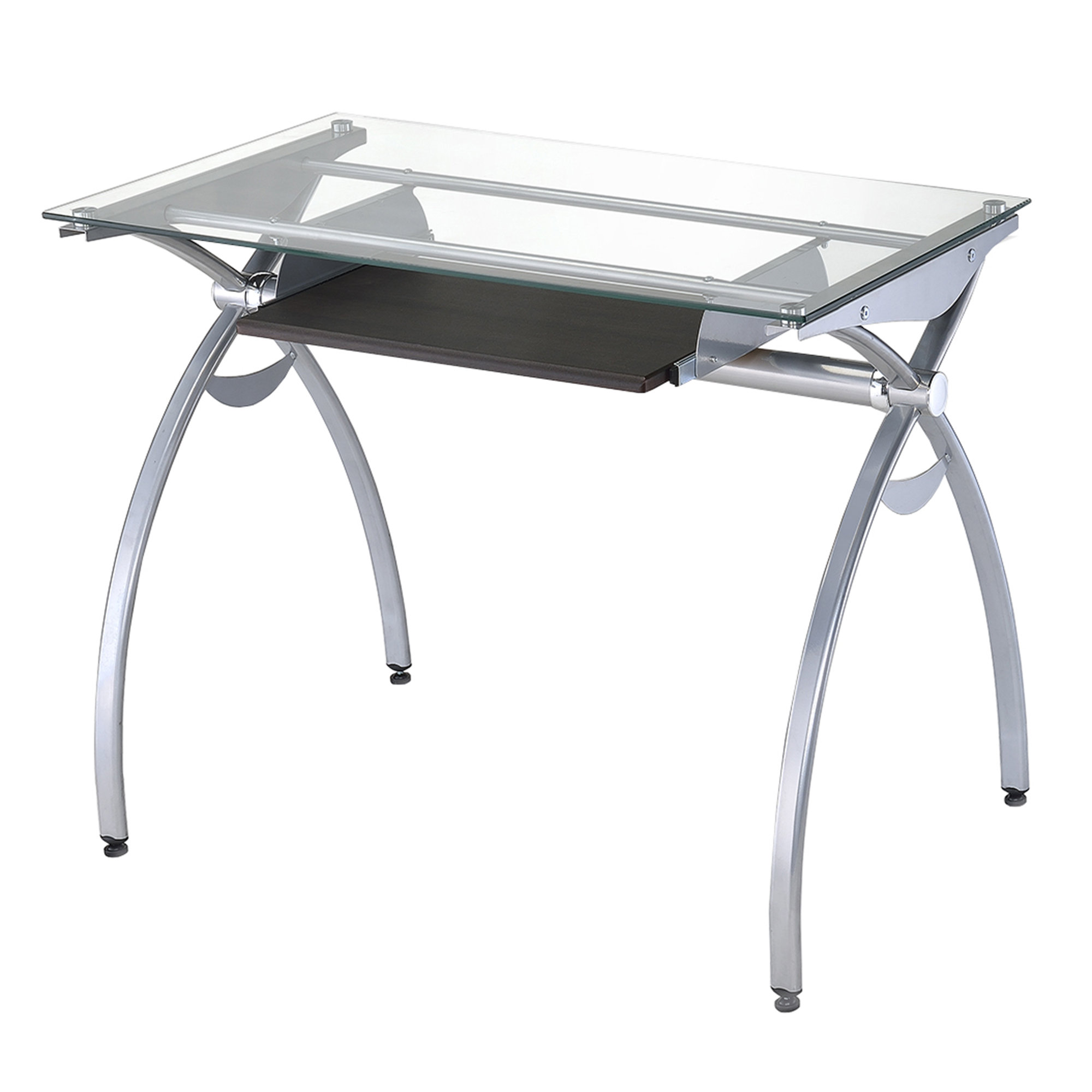 Ivy Bronx Contempo Clear Glass Top Computer Desk with Pull Out Keyboard ...