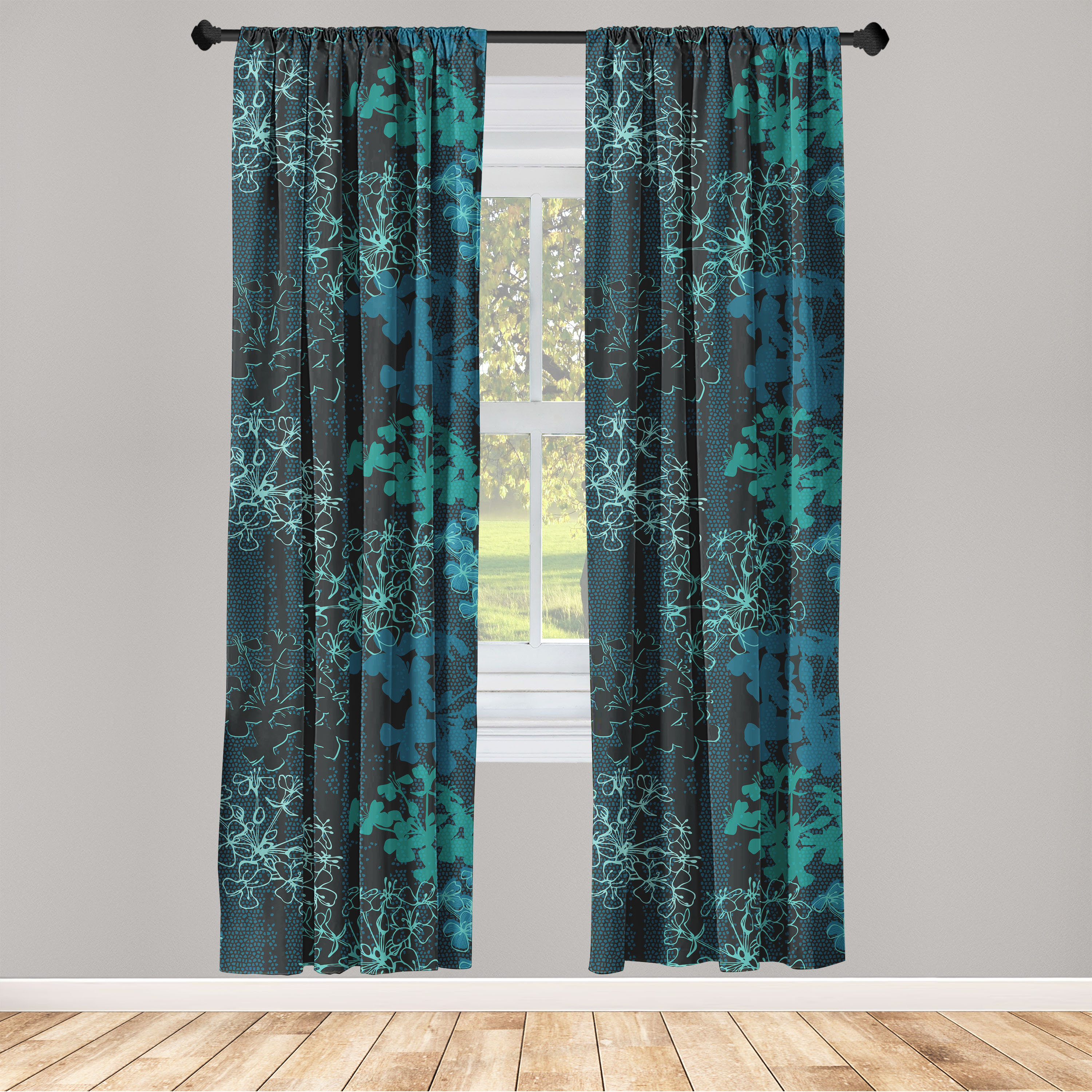East Urban Home Modern Floral Curtains Dark Colors Sakura Pair of ...
