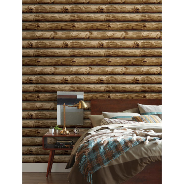 Union Rustic Marissa Cabin Logs 16.5' L x 20.5" W Peel and Stick ...