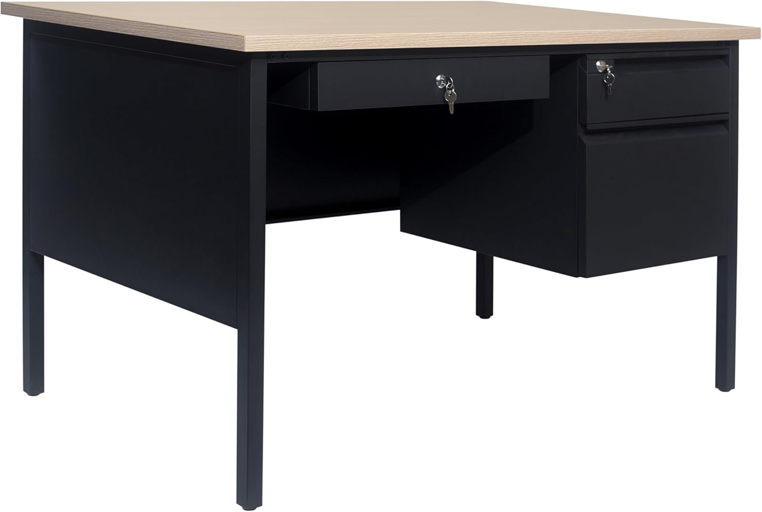 Co-t Cambridge Single Pedestal Desk With Locking Drawers, Durable Steel ...