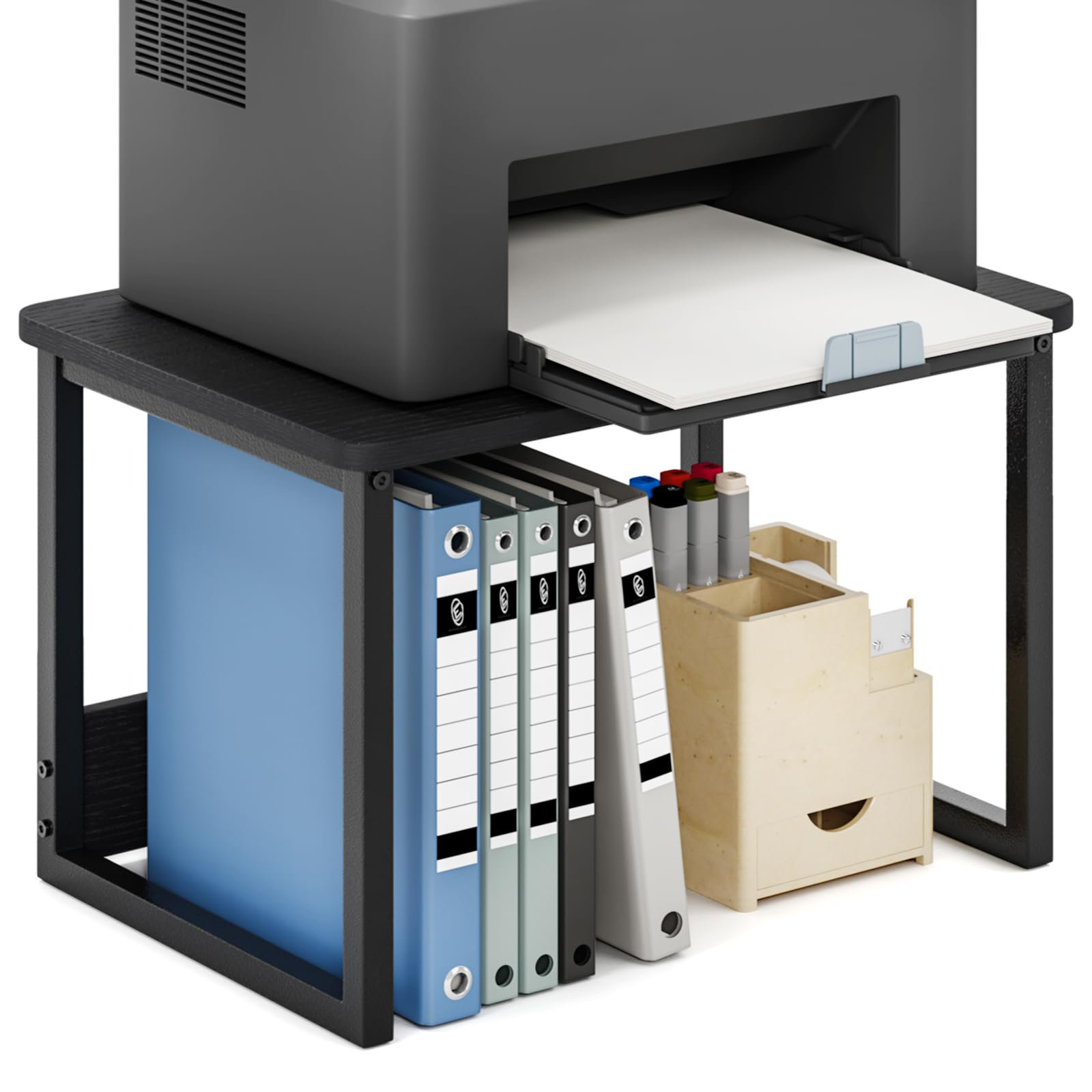 Latitude Run® Printer Stand With Storage For Desk, Black Desktop ...