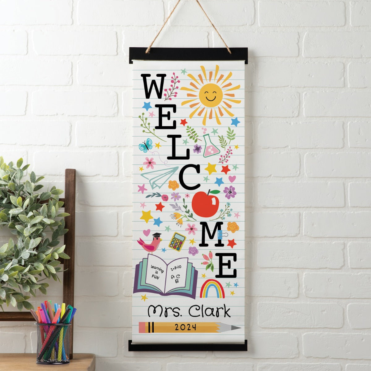 CPS Welcome Hanging Canvas Banner Teacher Icons with Black Wood Trim ...