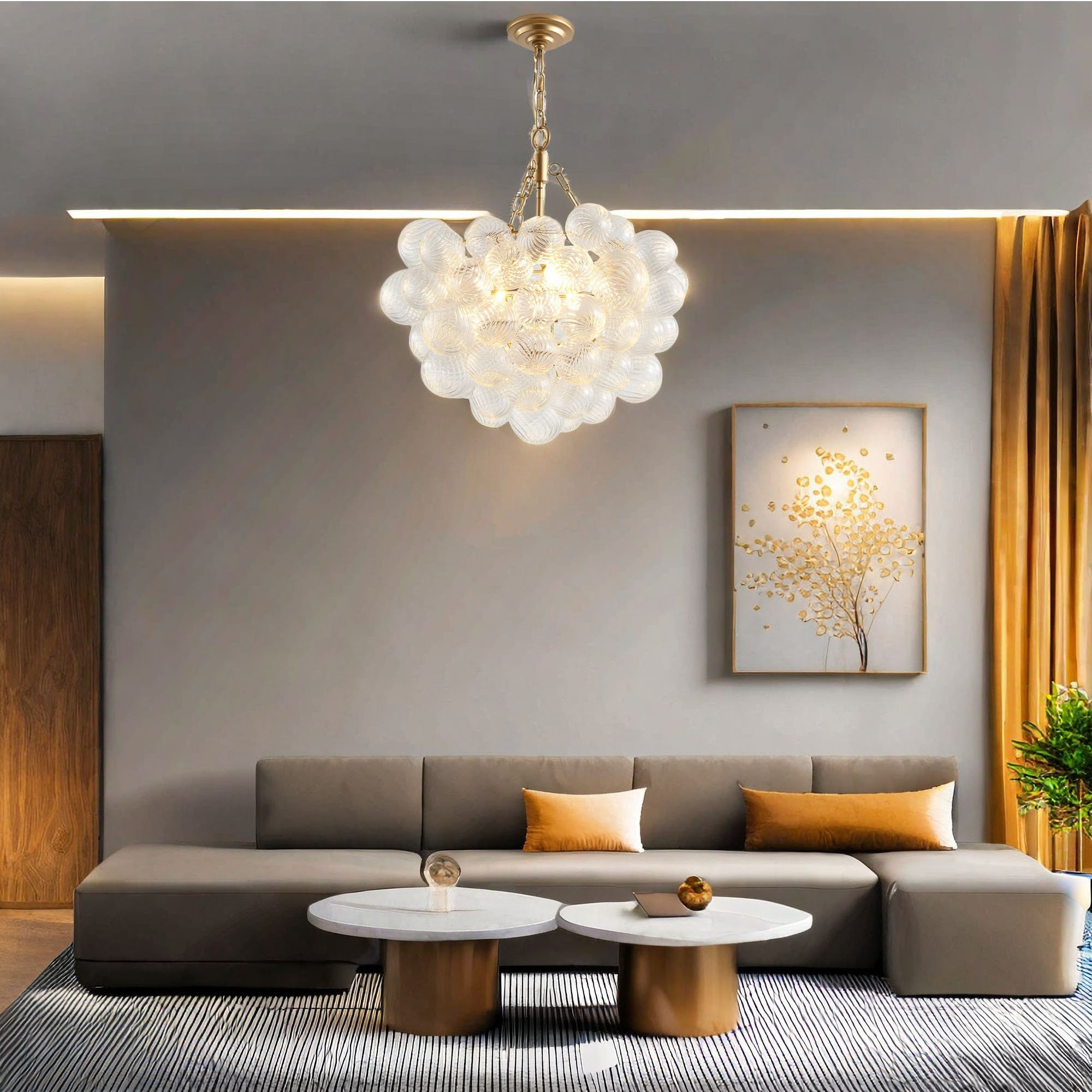 Mercer41 3-Light Gold Chandelier With Threaded Clear Glass Globe Shade ...
