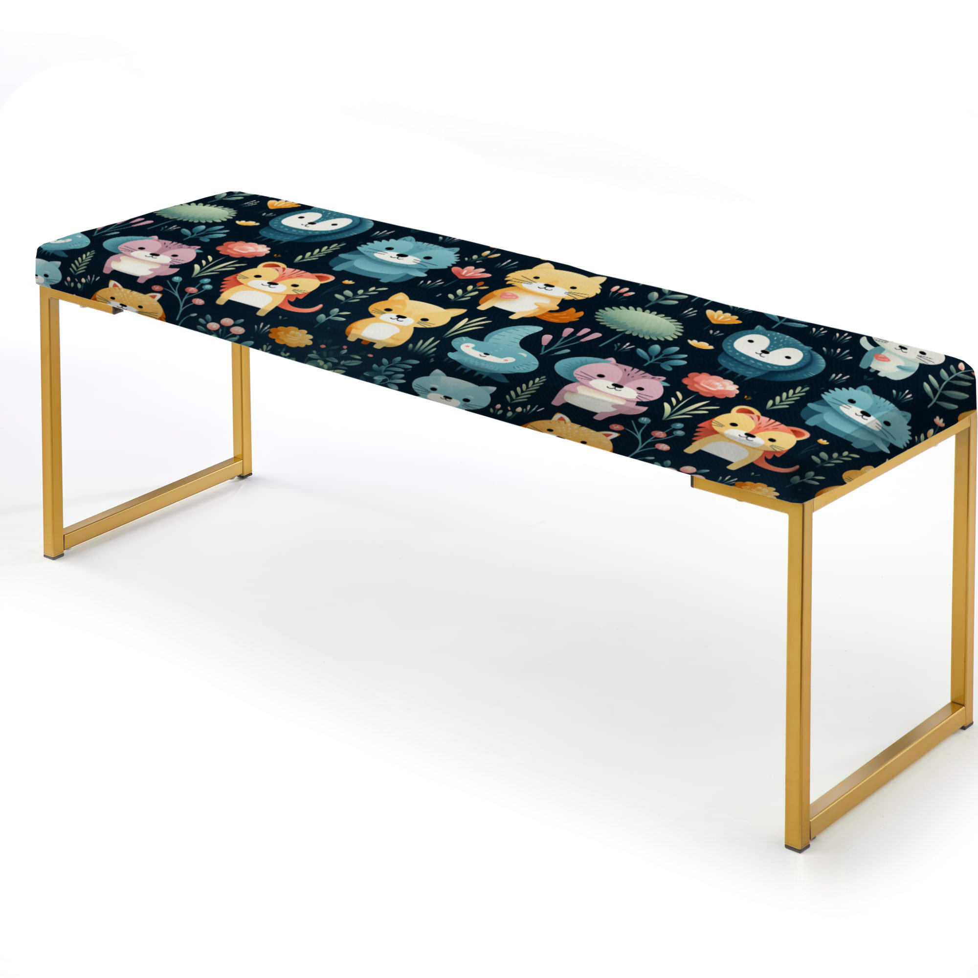 Design Art Nursery Zoo Animals - Animal Print Upholstered Gold Bench ...