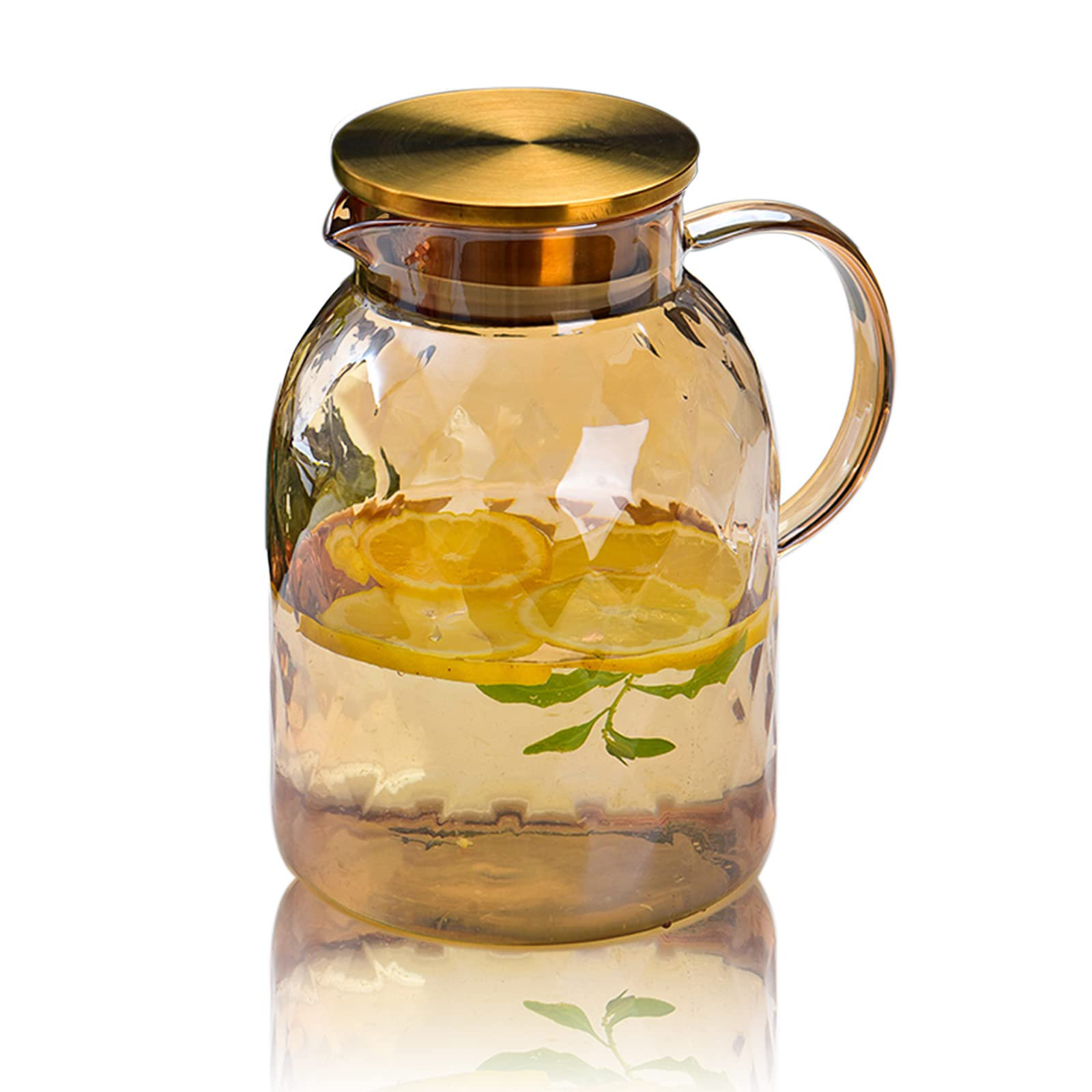 Everly Quinn 64 Oz Amber Glass Pitcher With Lid And Spout Borosilicate Water Pitcher Bedside ...