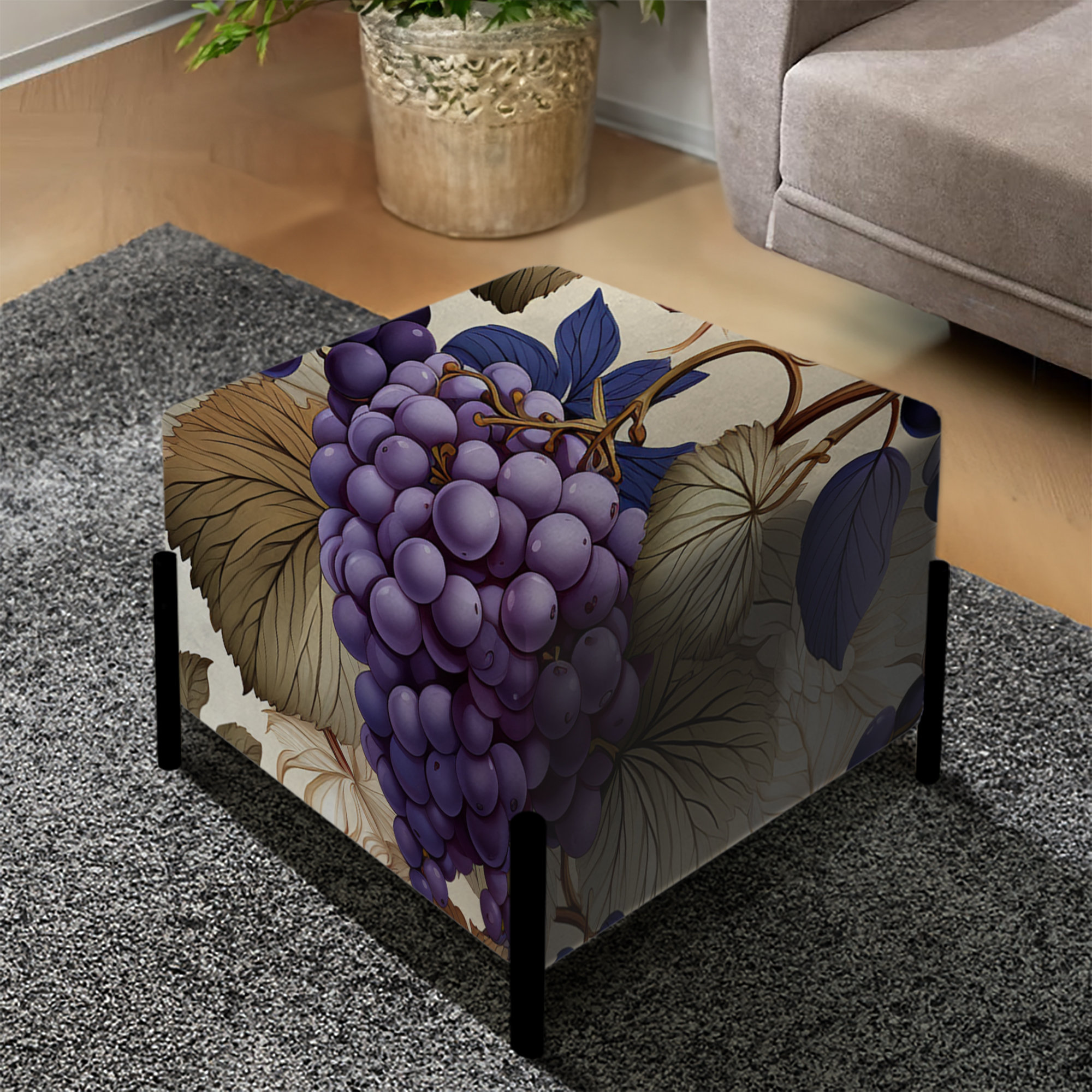 Design Art Purple Tuscan Vineyard Vines - Floral Square Ottoman ...
