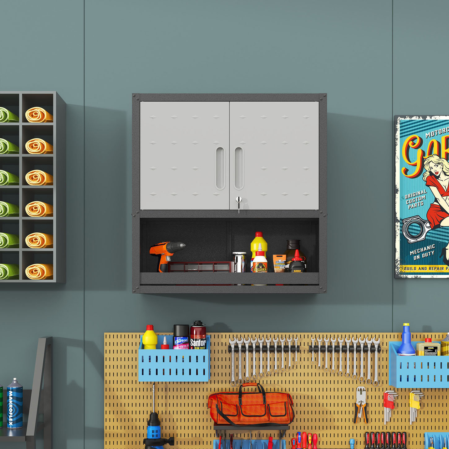 17 Stories Metal Wall-Mounted Tool Storage Cabinet With Locking Door ...