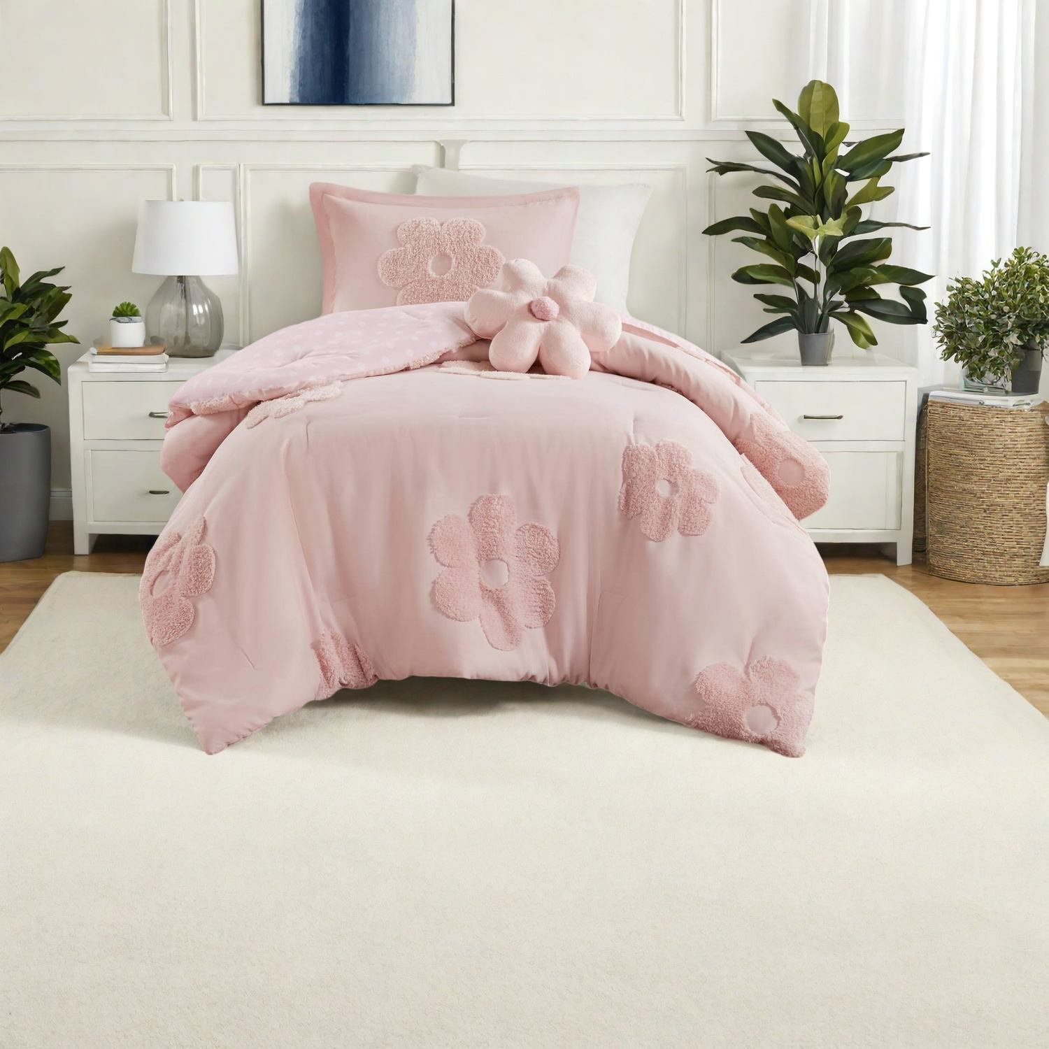 JINXUNDA Hypoallergenic Chenille Bedding Set, Floral Pink Design, Twin ...