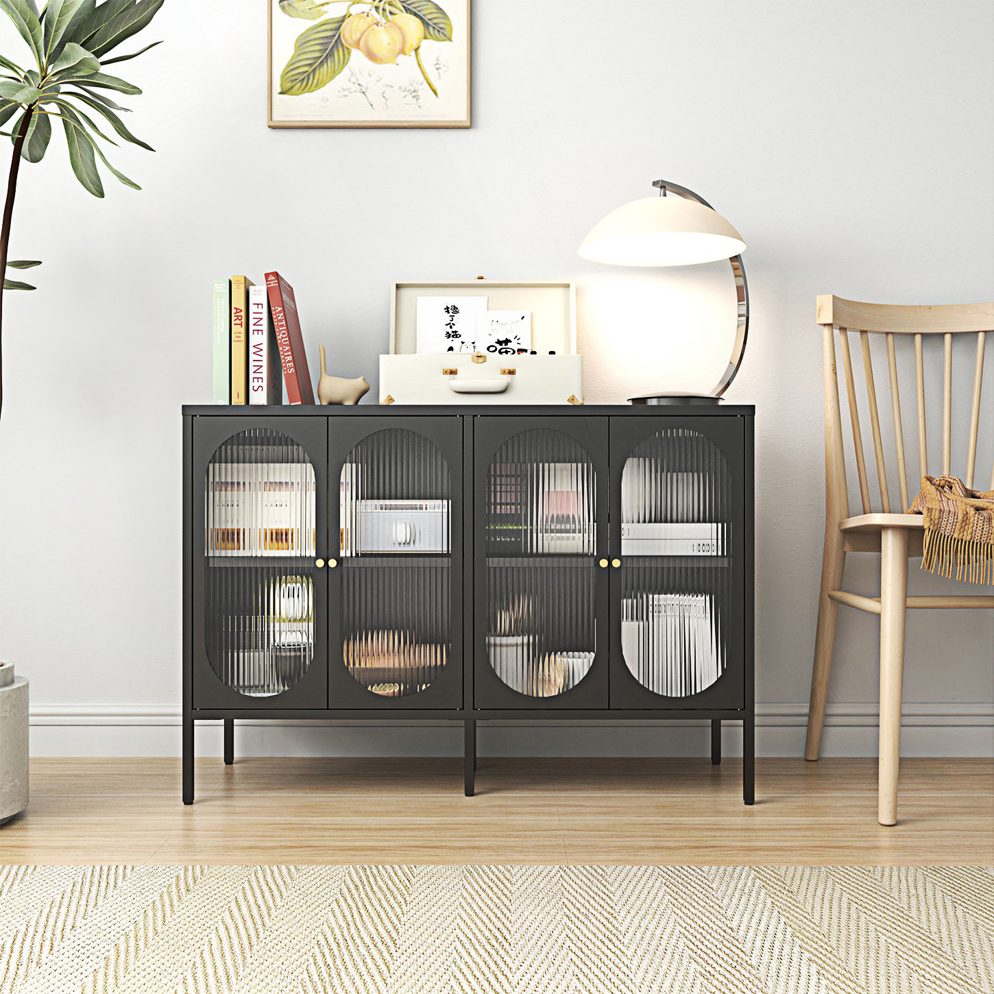 Latitude Run® Metal Sideboard Cabinet With 4 Glass Door, Steel Locker ...