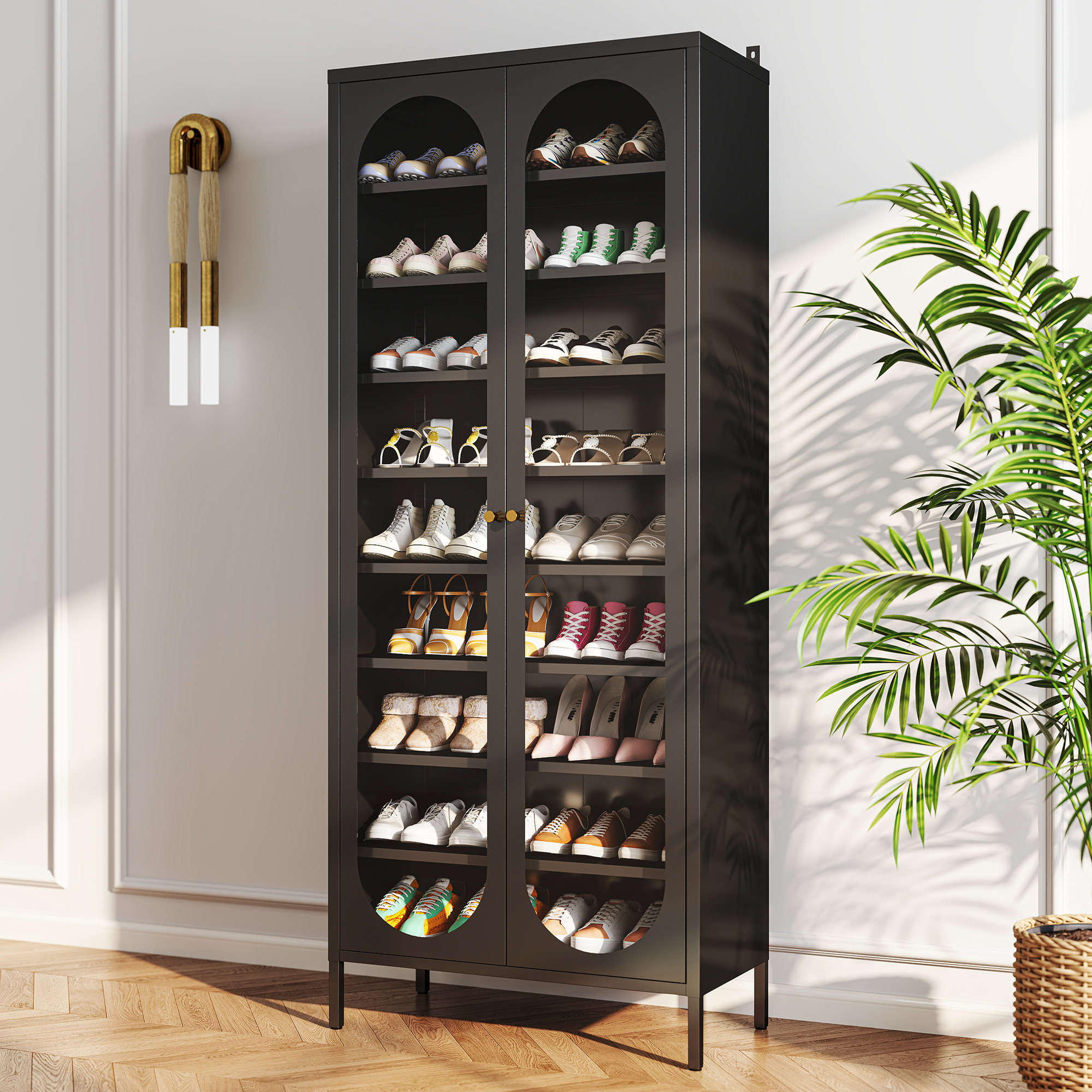 Hokku Designs 67"H Metal Shoe Storage Cabinet with 8 Adjustable Shelves ...