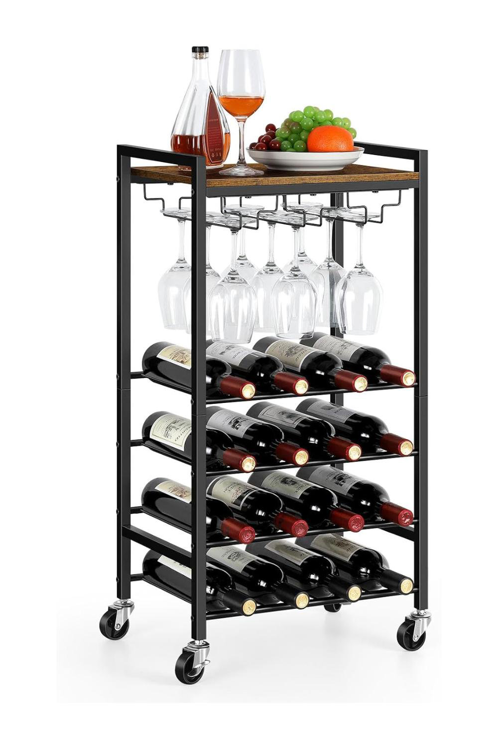 17 Stories Wine Rack Free Standing Floor 16 Bottles Rolling Wine Bottle ...