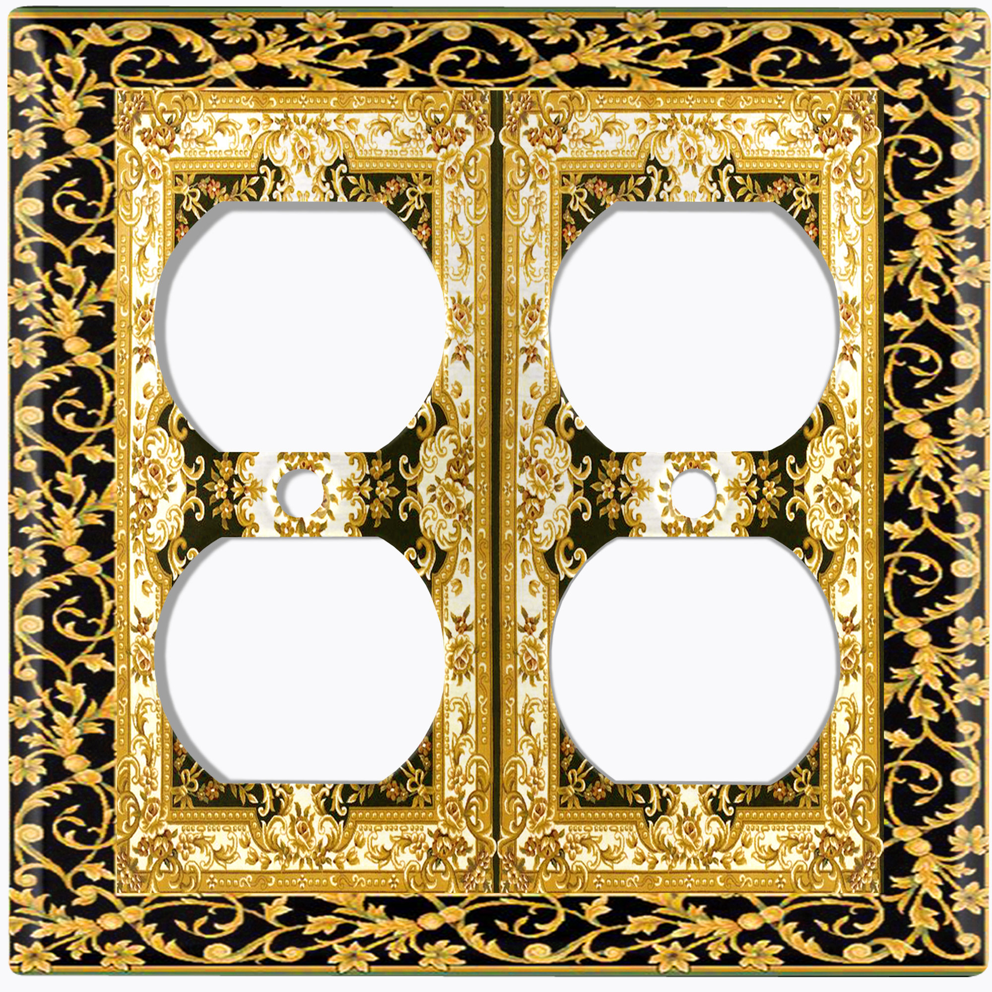 WorldAcc Elegant Flower White Frame Rug Black Paint 2-Gang Duplex ...
