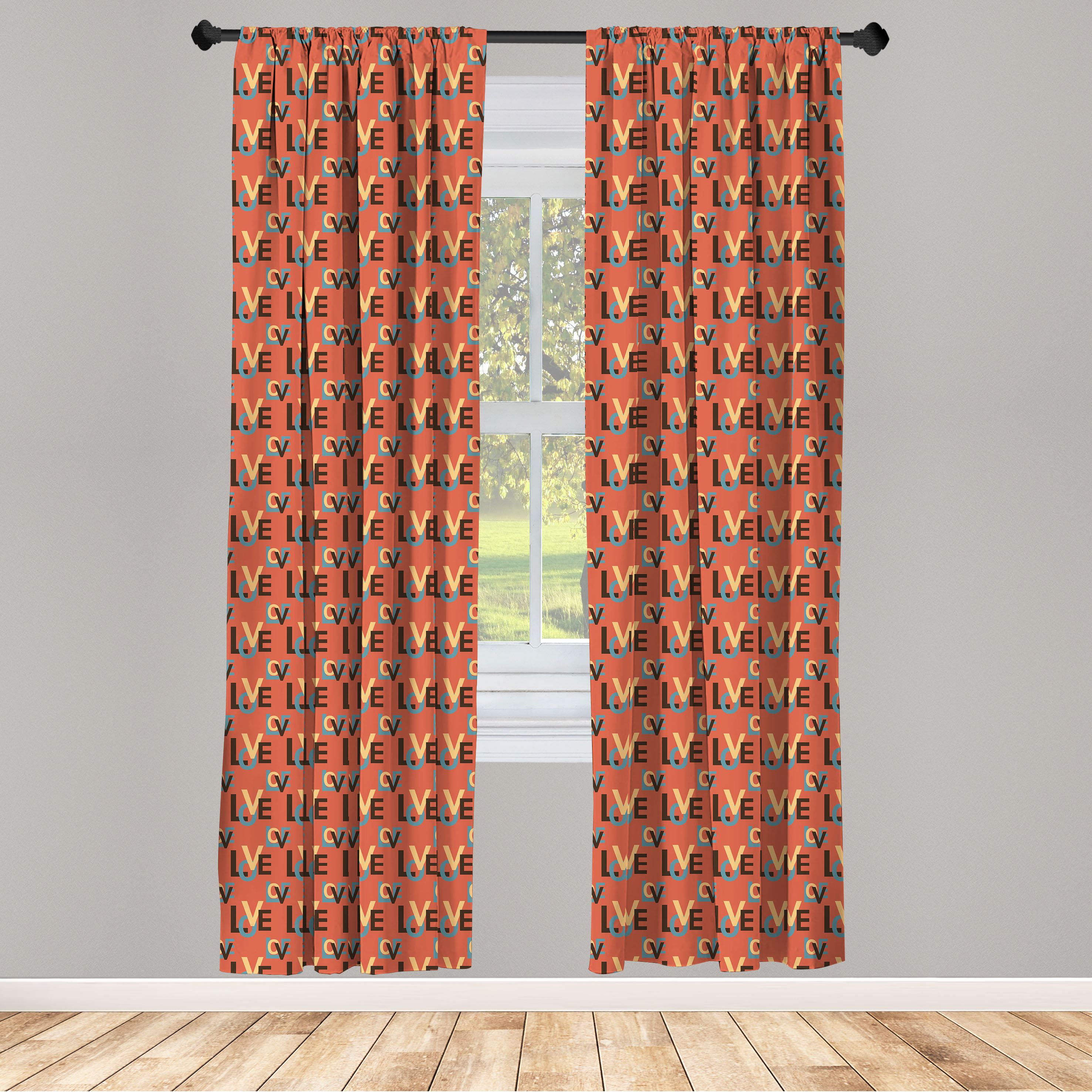 Ambesonne Dark Coral 4-Panel Curtains, Capital Love Words, Dark Brown ...