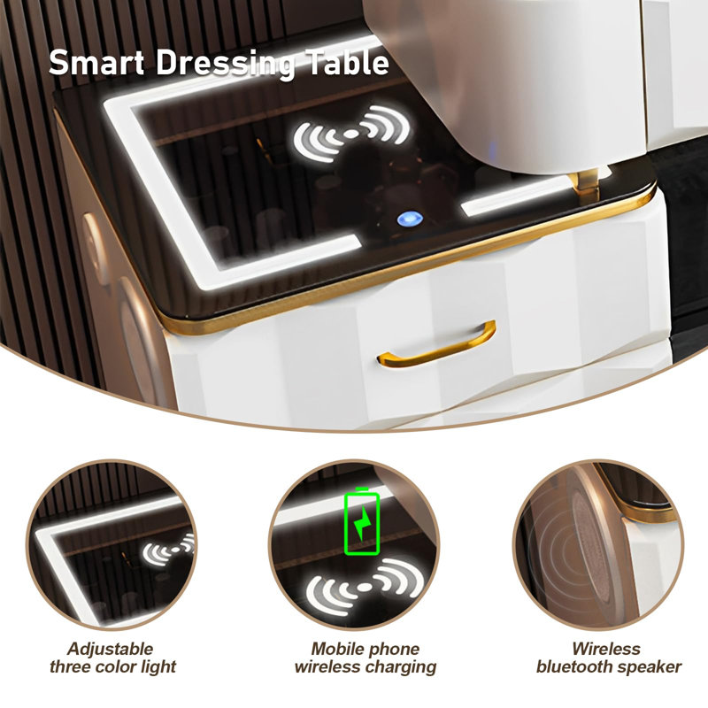 Everly Quinn Roneka Makeup Vanity with Wireless Charging Station with ...