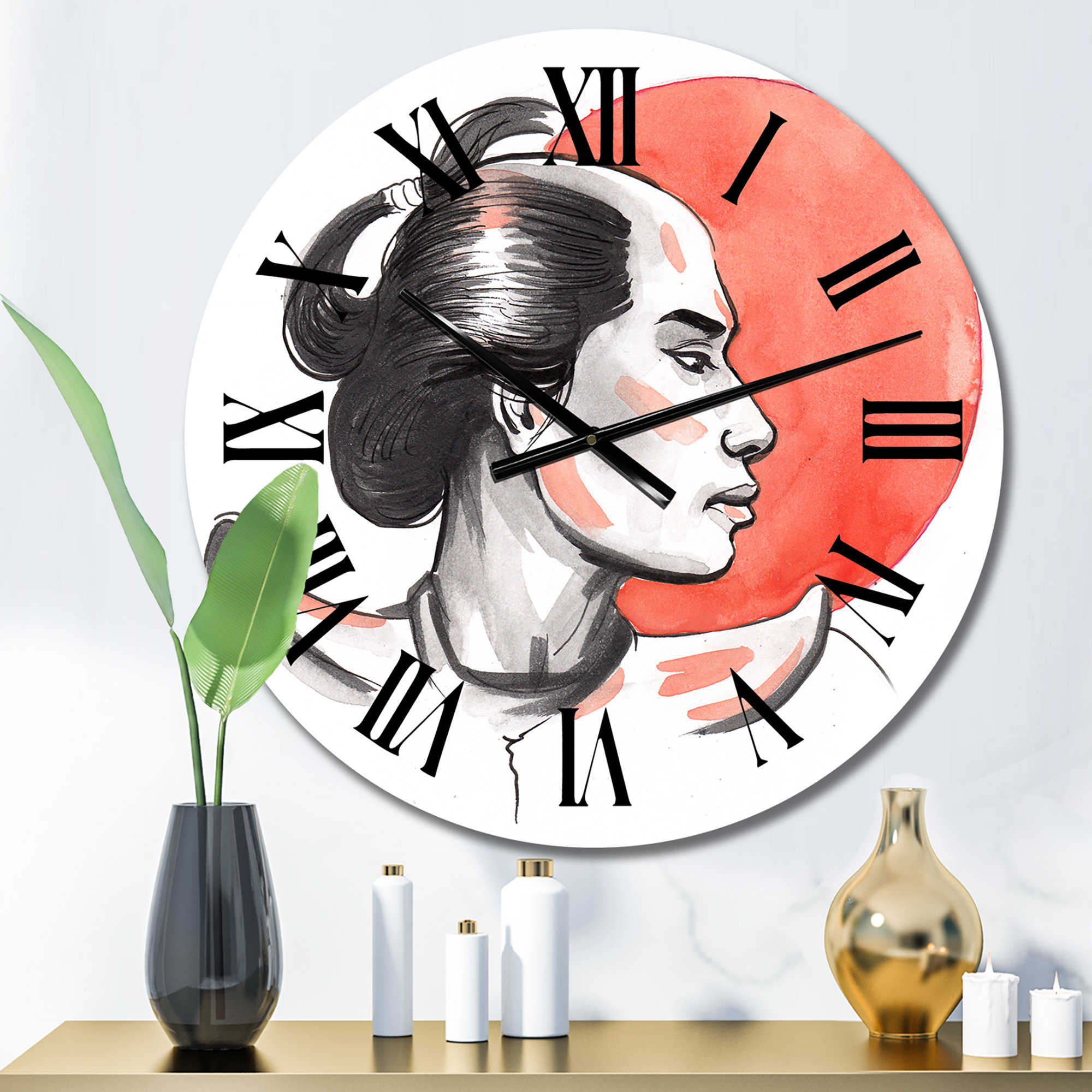 East Urban Home Samurai Warrior and Red Sun - Mid-Century Modern Wall ...