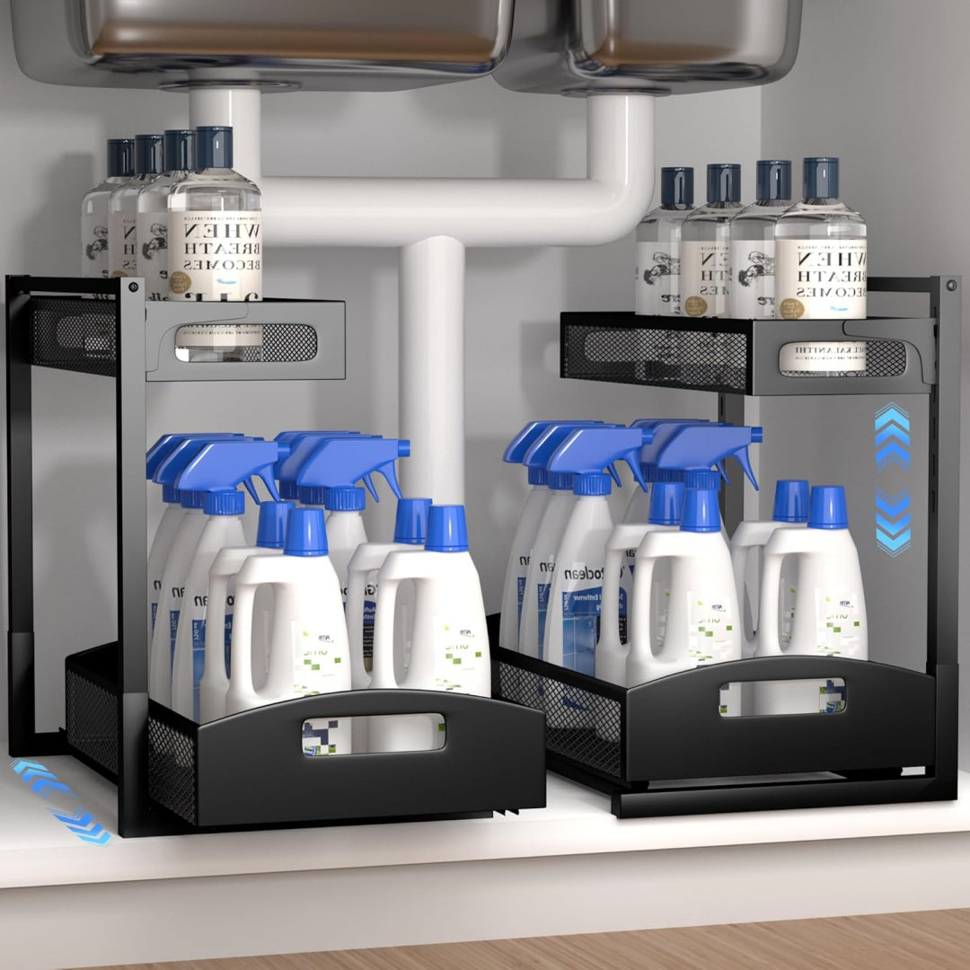 HOMEMAKERS PLAZA Under Sink Organizer,2 Pack Height Adjustable Under ...