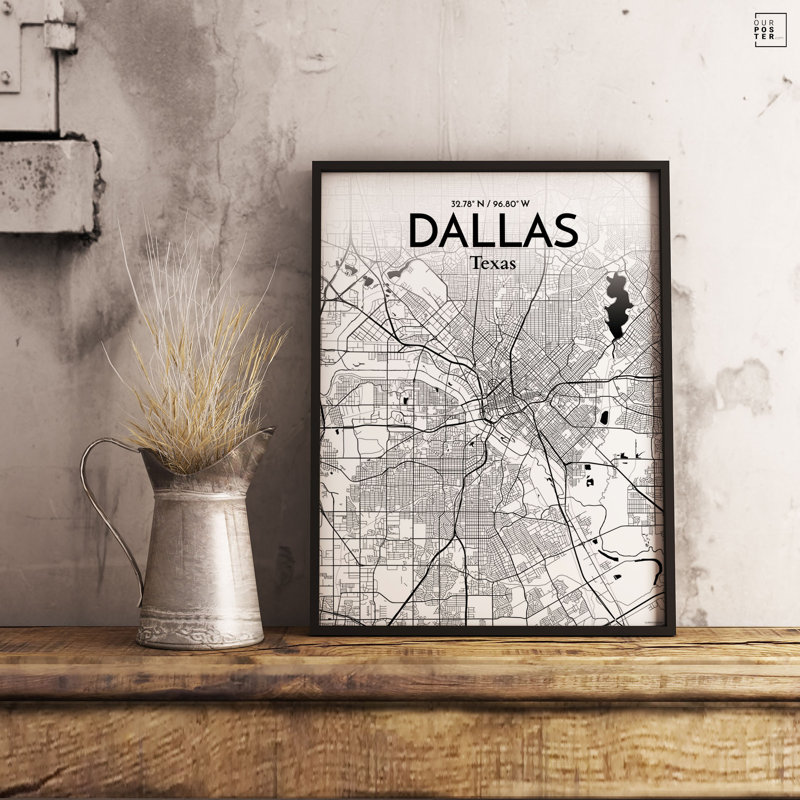 OurPoster.com 'Dallas City Map' Graphic Art Print Poster in Ink | Wayfair
