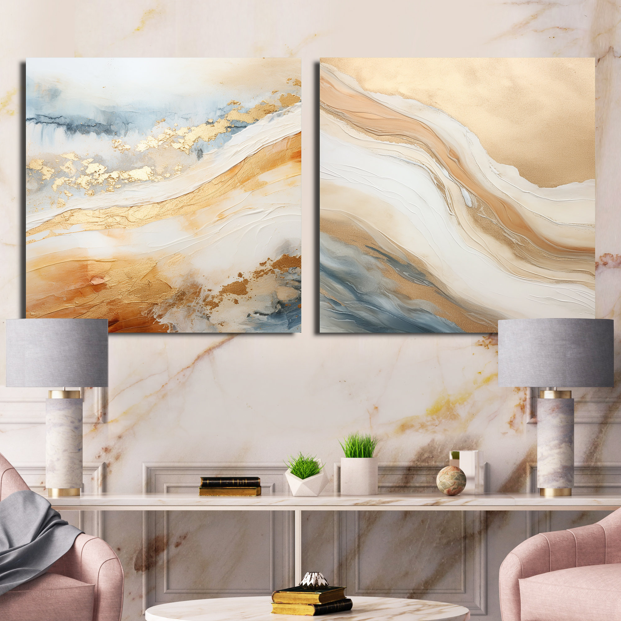 Ivy Bronx Beach Sand Fusion - Abstract Square Collage Set Of 2 | Wayfair