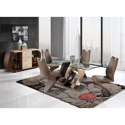 Wrought Studio Allista Glass Top Dining Table & Reviews | Wayfair