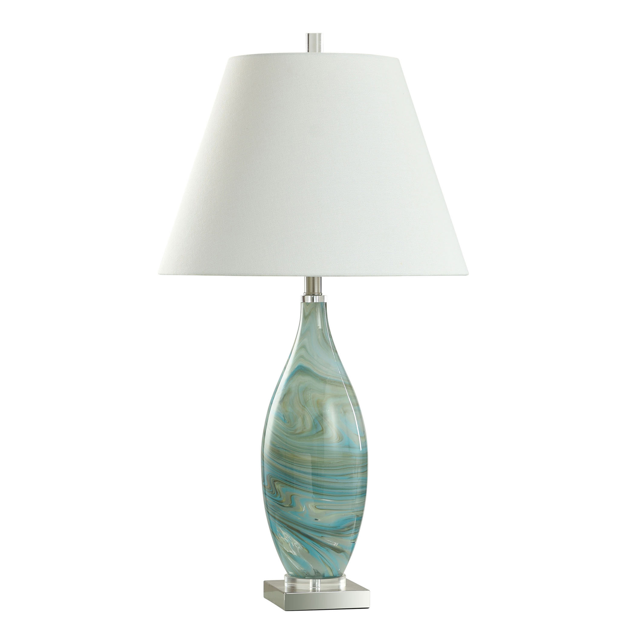 StyleCraft Home Veridian Blue Multi - Glass Table Lamp - White Shade ...