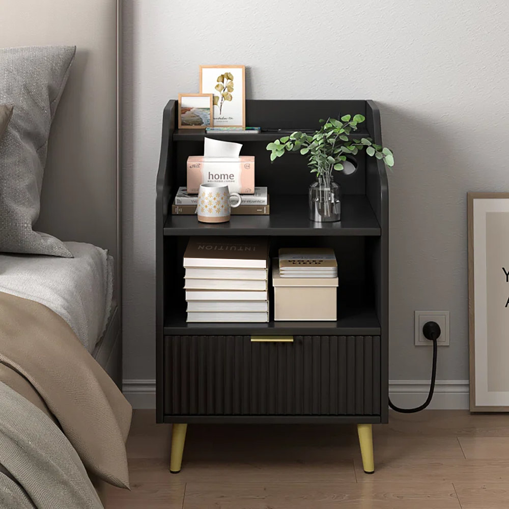Everly Quinn Philbrine 1-Drawer Nightstand, Fluted Bedroom End Table ...