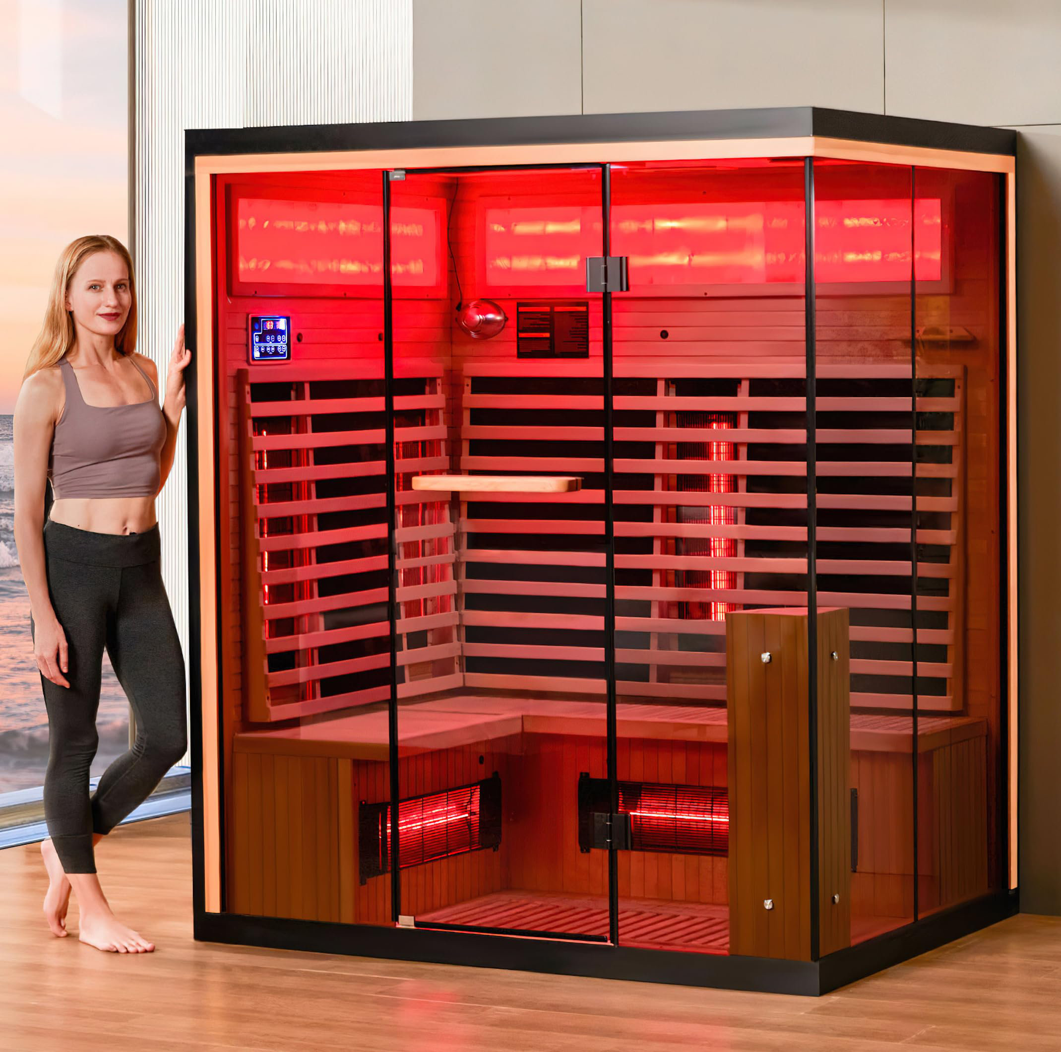 EROMMY Infrared Sauna, 3-4 Person Home Sauna With Himalayan Salt Panel ...