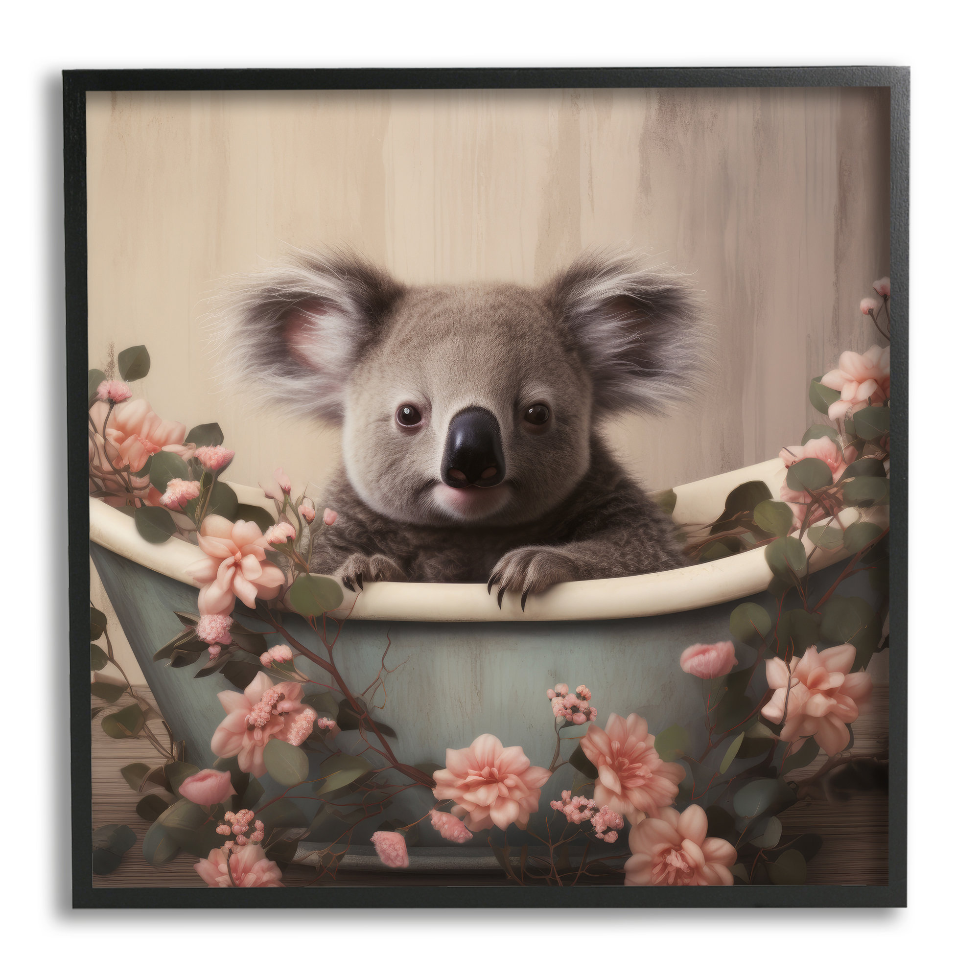 Stupell Industries Koala Bathroom Pink Florals Framed Giclee Art by ...